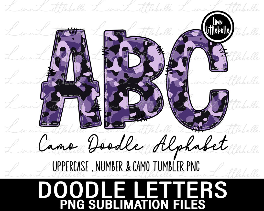 Camo Doodle Letters Clip Art PNG Files, Camo Alphabet Letters, Doodle ...