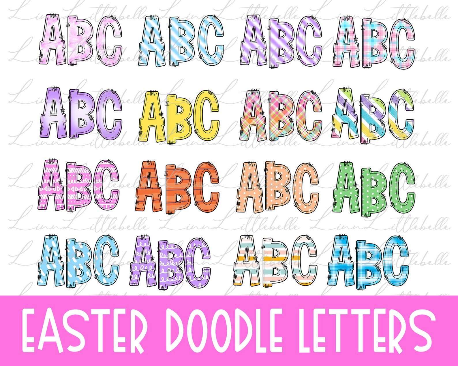Easter Doodle Letters Clip Art PNG Files Easter Alphabet - Etsy