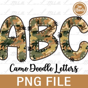 Camo Doodle Letters Clip Art PNG Files, Camo Alphabet Letters, Doodle ...