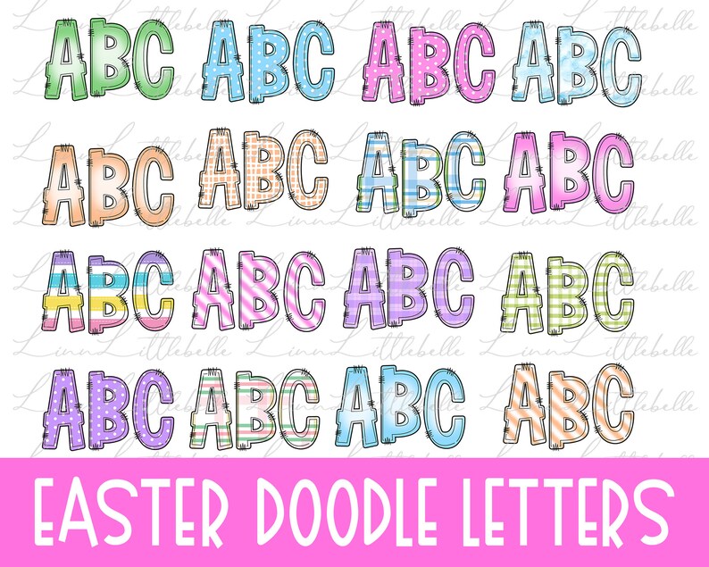 Easter Doodle Letters Clip Art PNG Files Easter Alphabet - Etsy