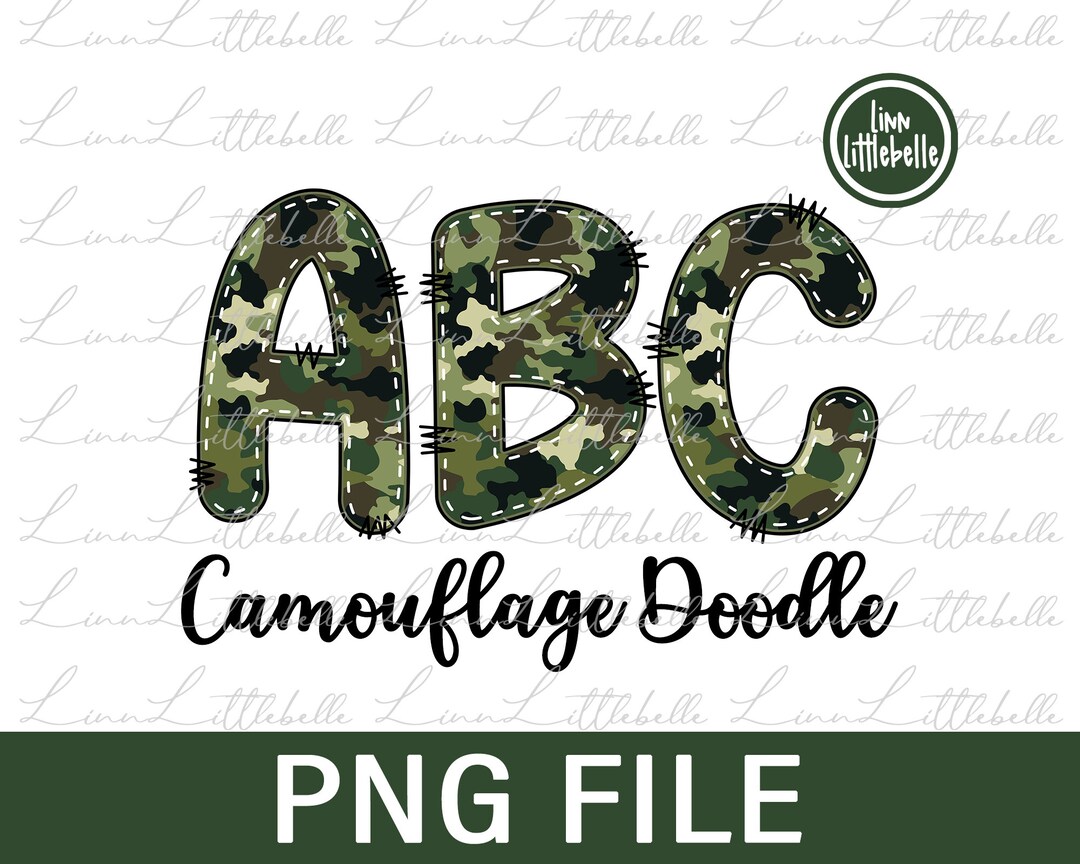 Camo Doodle Letters Clip Art PNG Files, Camo Alphabet Letters, Doodle ...
