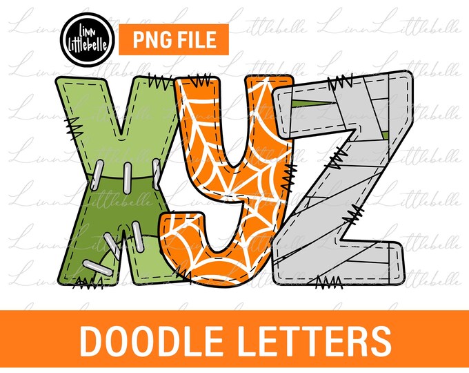 Halloween Doodle Alphabet PNG Bundle: Sublimation Letters (digital ...