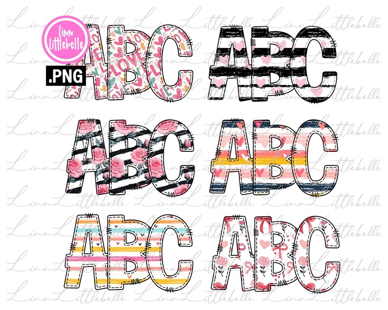 Valentine Doodle Letters Clip Art PNG Files, Doodle Alpha Bundle ...