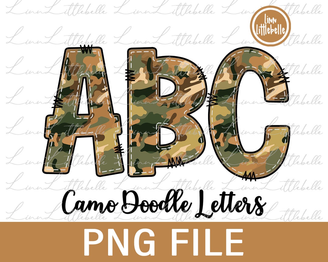 Camo Doodle Letters Clip Art PNG Files, Camo Alphabet Letters, Doodle ...