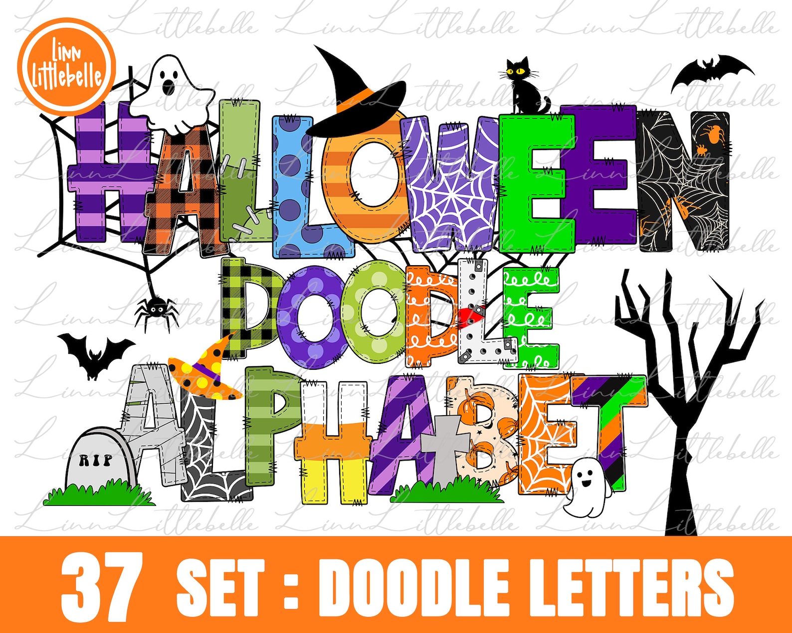 Halloween Doodle Letters Alphabet PNG, Sublimation, Halloween Letters ...