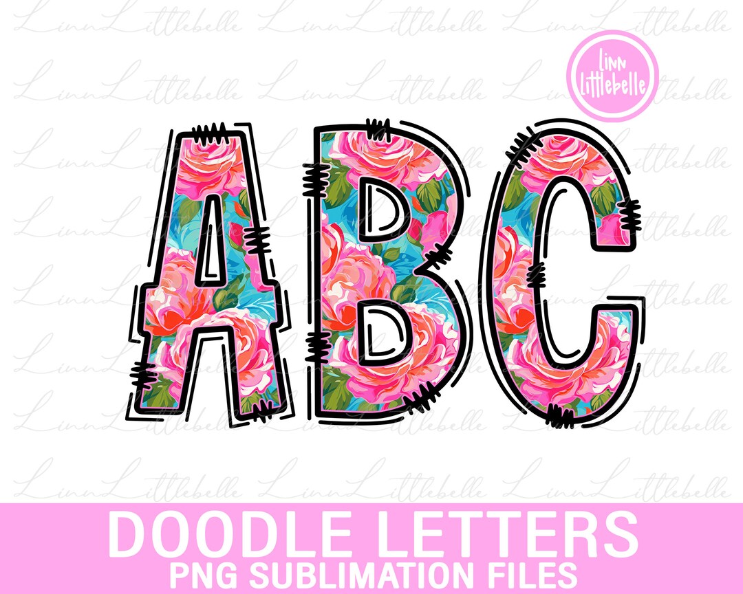 Roses Doodle Letters Clip Art PNG Files, Roses Alphabet Letters, Doodle ...
