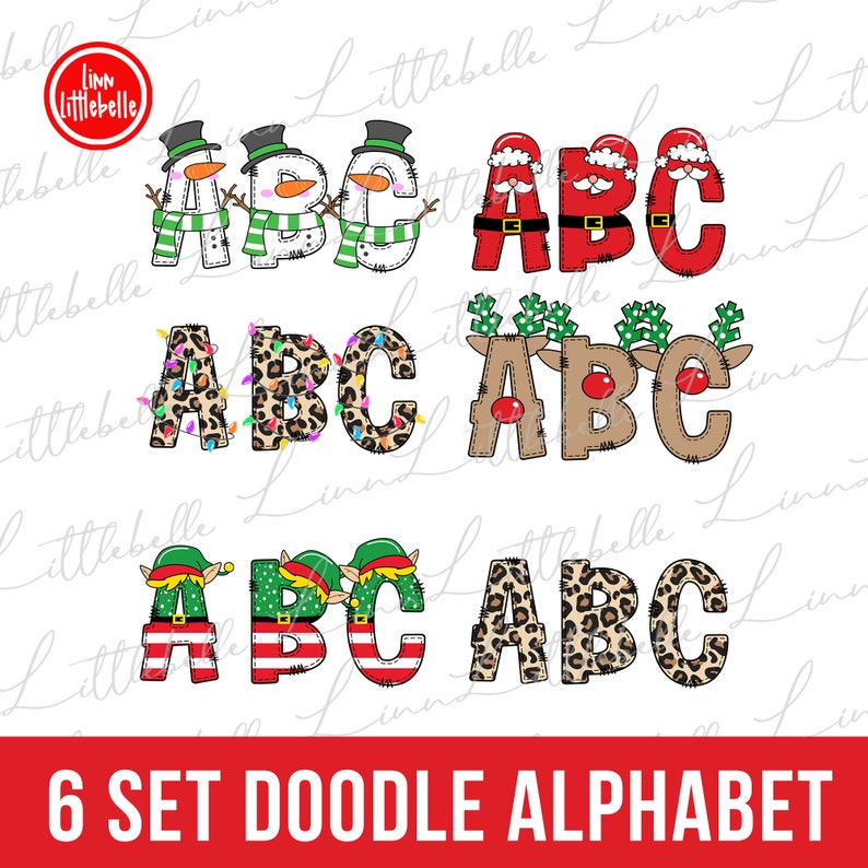 Christmas Doodle Alphabet Png Files, Christmas Letters Png, Christmas ...