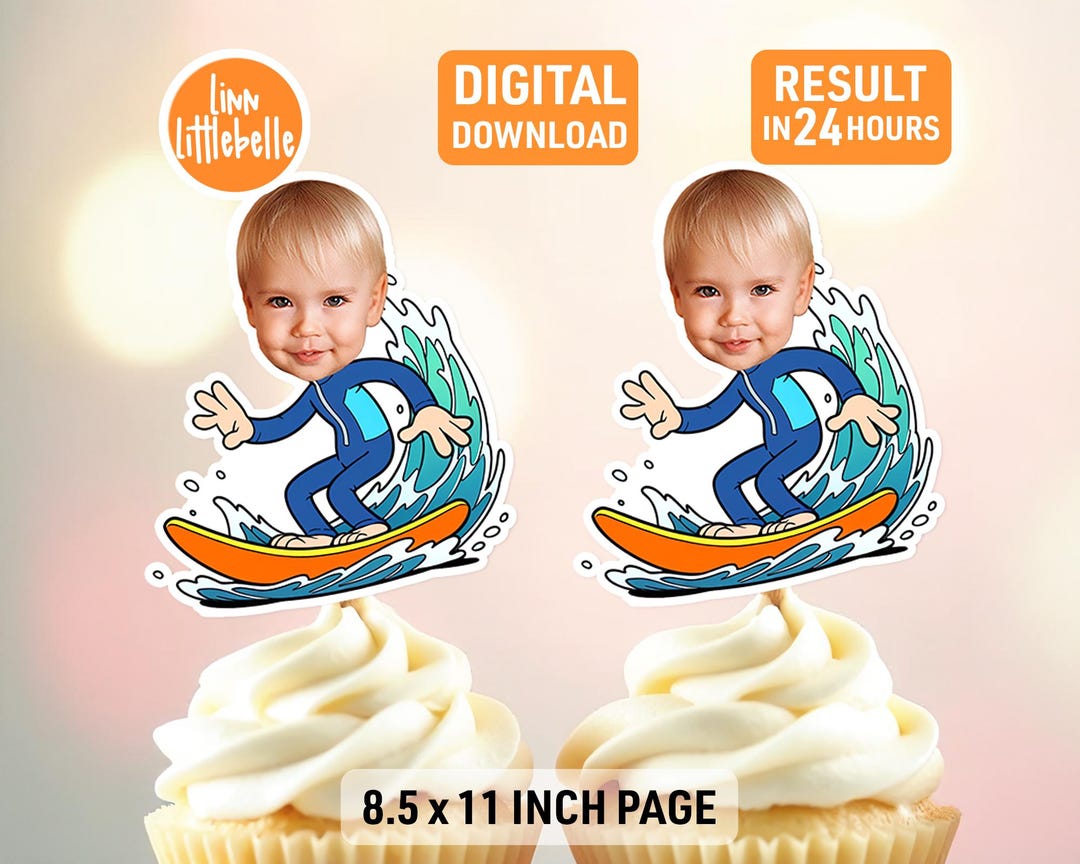 Surfer Face Cupcake Toppers, Custom Face Cupcake Toppers | LTS-1821 - Etsy