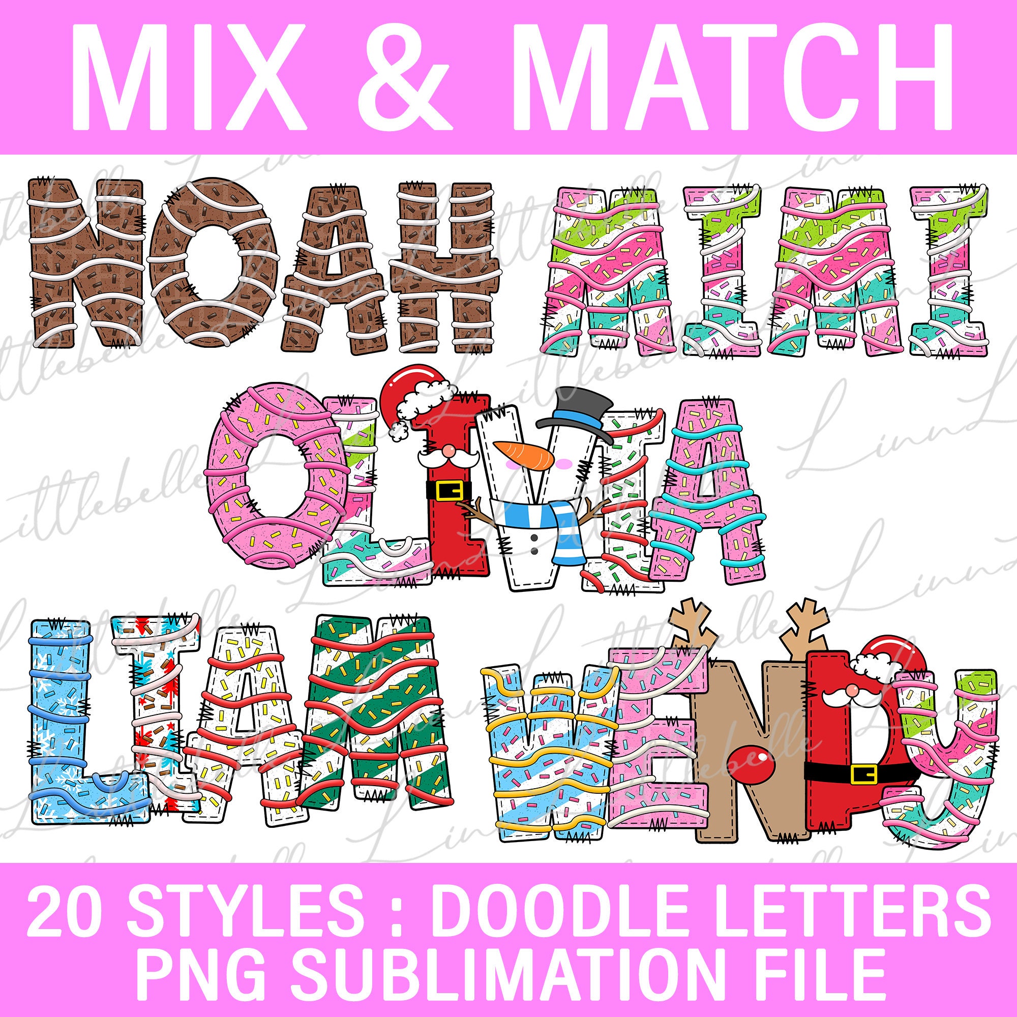 Christmas Doodle Alphabet Png Files, Christmas Letters Png, Christmas ...