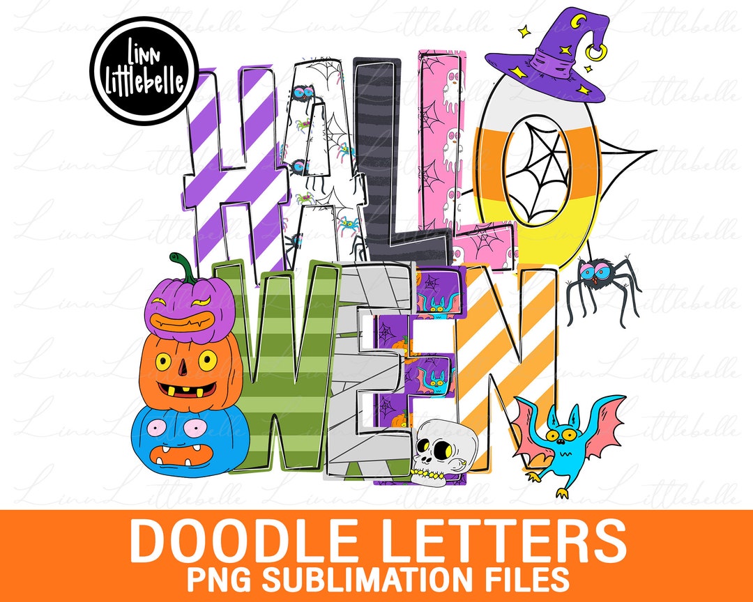 Halloween Doodle Letters Alphabet PNG, Sublimation, Halloween Letters ...