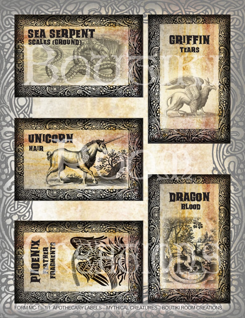Apothecary Potion Bottle Labels - Mythical Beasts - Etsy