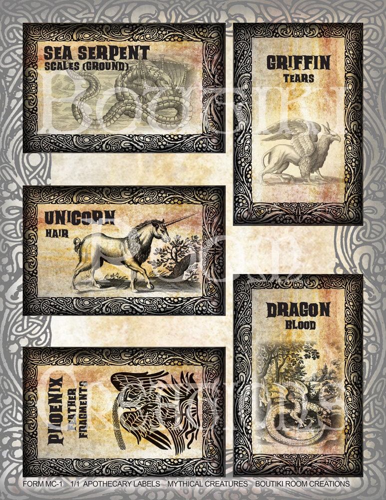 Apothecary Potion Bottle Labels - Mythical Beasts - Etsy