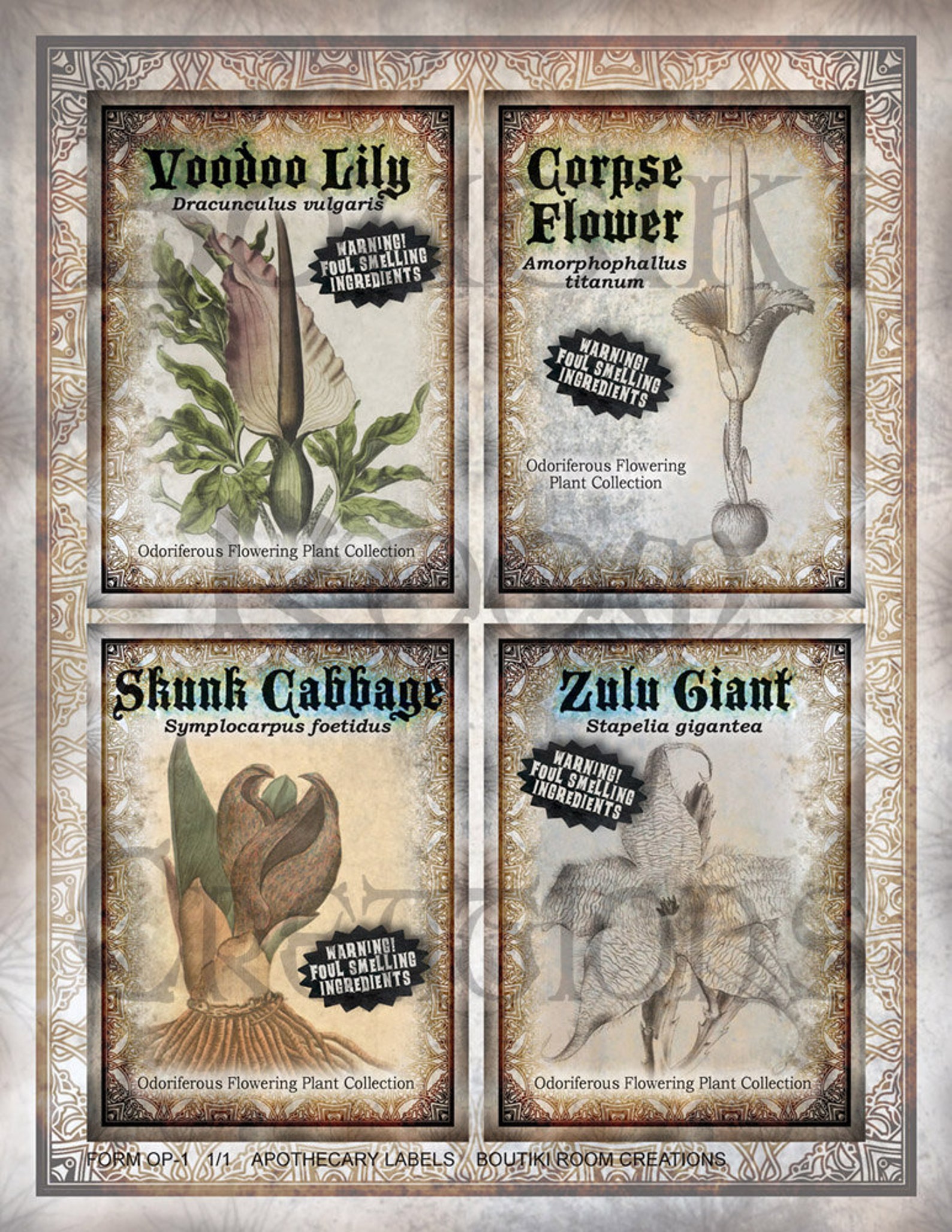 Apothecary Potion Labels - Odoriferous Flowers - Etsy