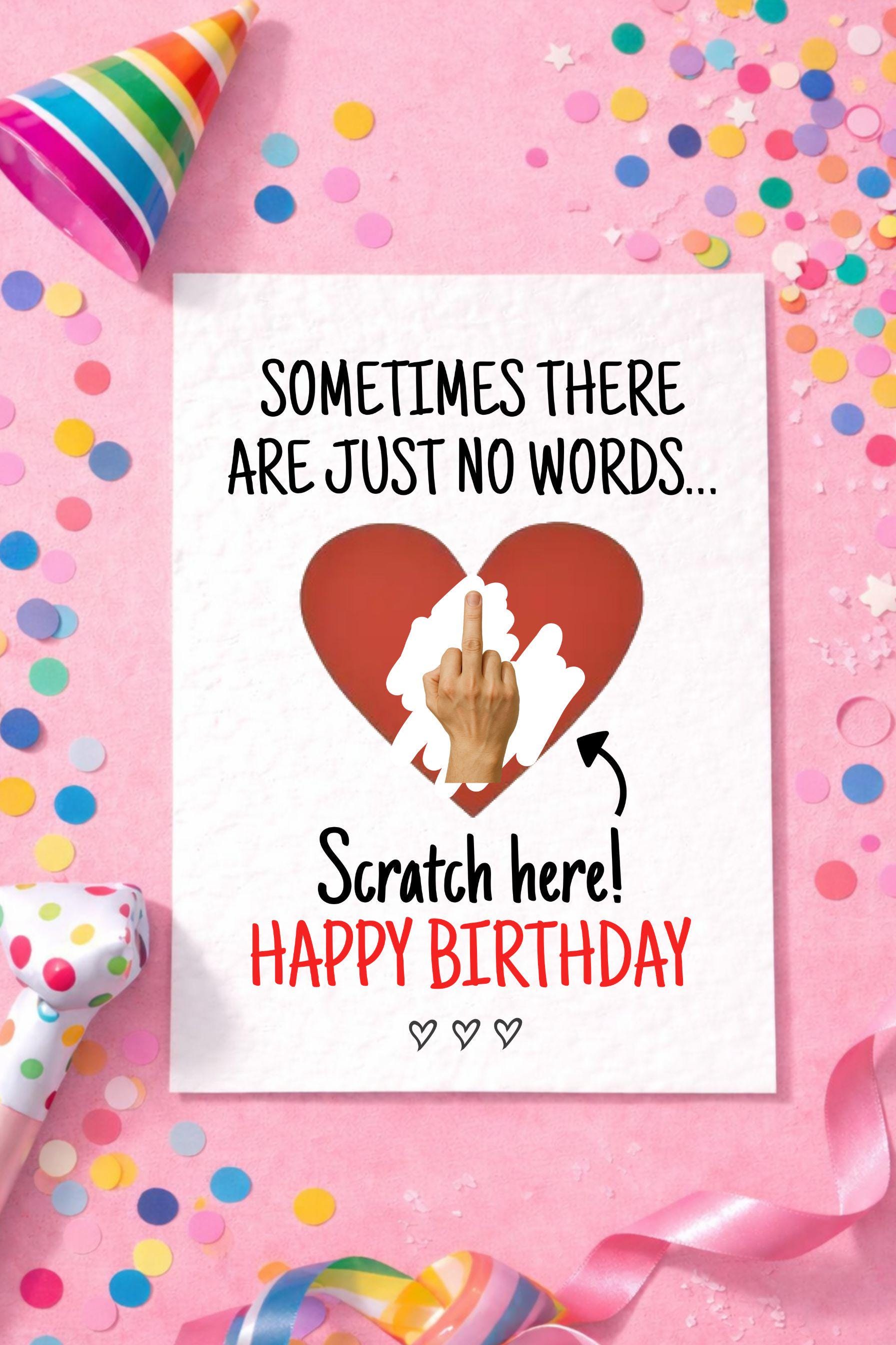 Funny Middle Finger Birthday Surprise Scratch Greeting Card, Cheeky ...