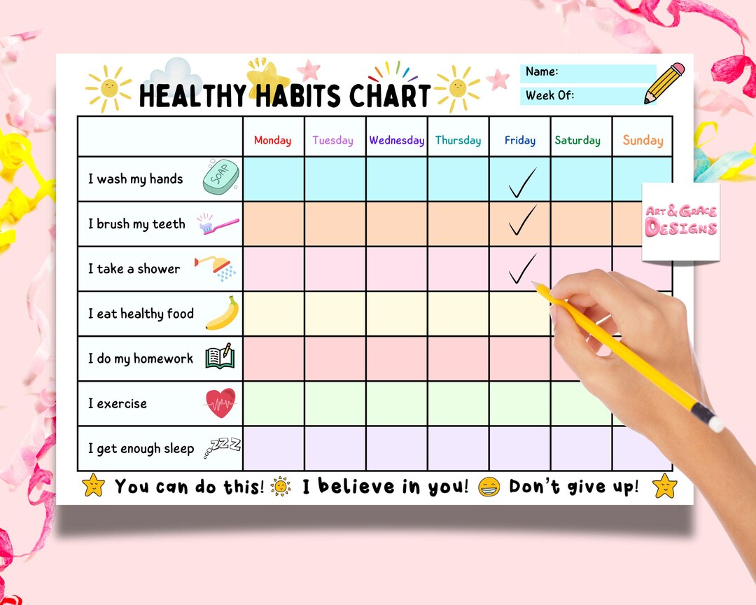 Printable PDF Healthy Habits Reward Chart - Personalised Instant ...