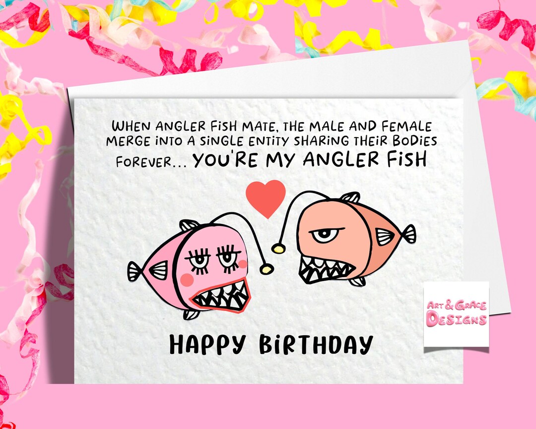 Angler Fish Birthday Card for Partner Happy Birthday Cute Angler Fish ...