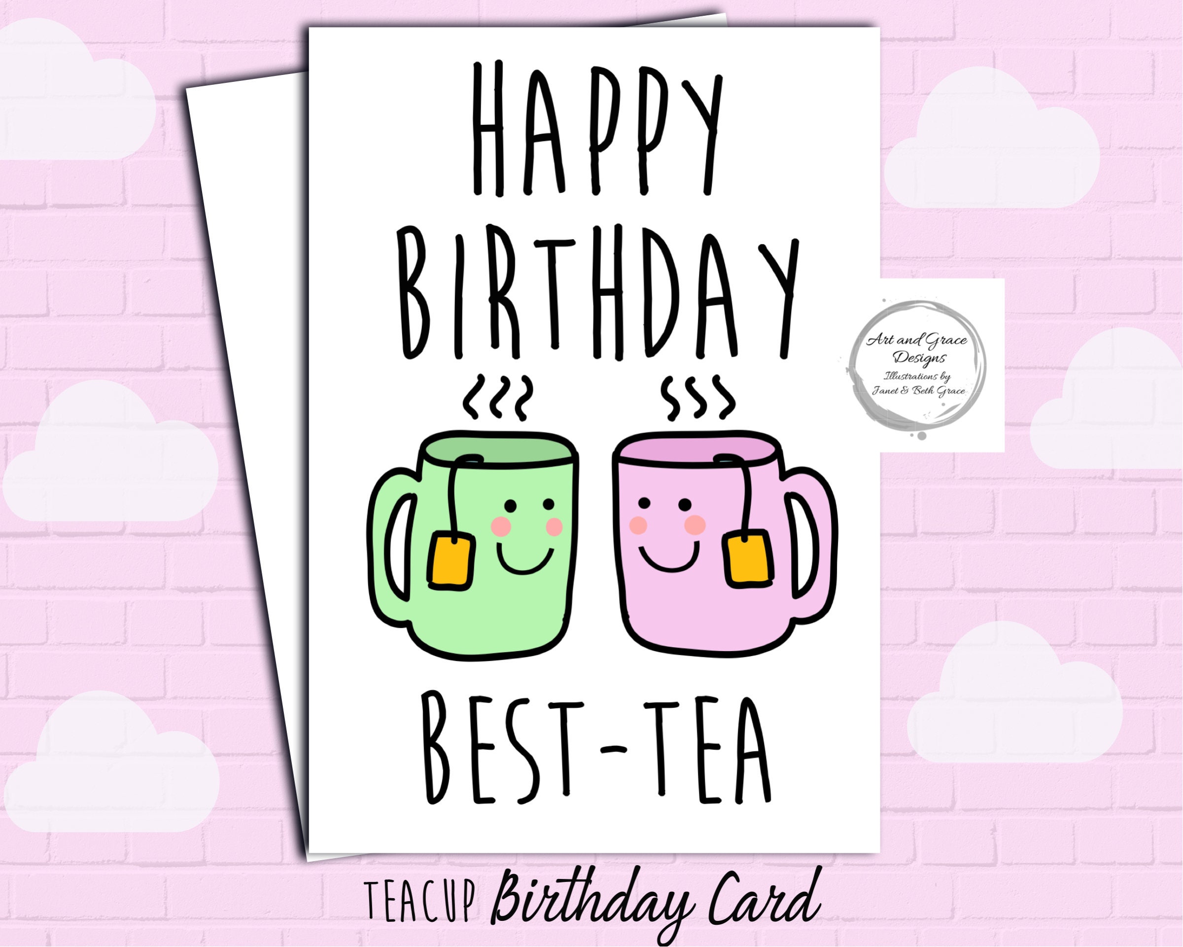 Cute Best tea Card Birthday Card for Best Friends Cute - Etsy