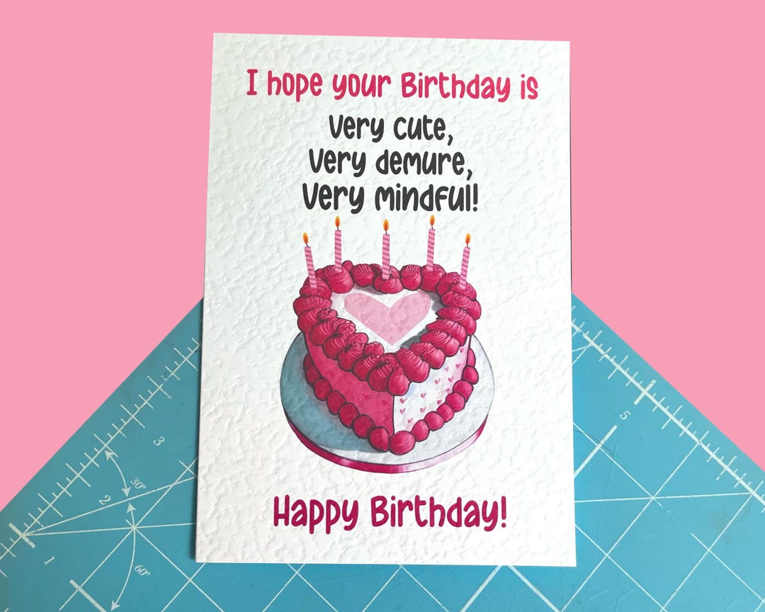 Very Demure Very Mindful Card Pink Vintage Love-heart Cake- Funny ...