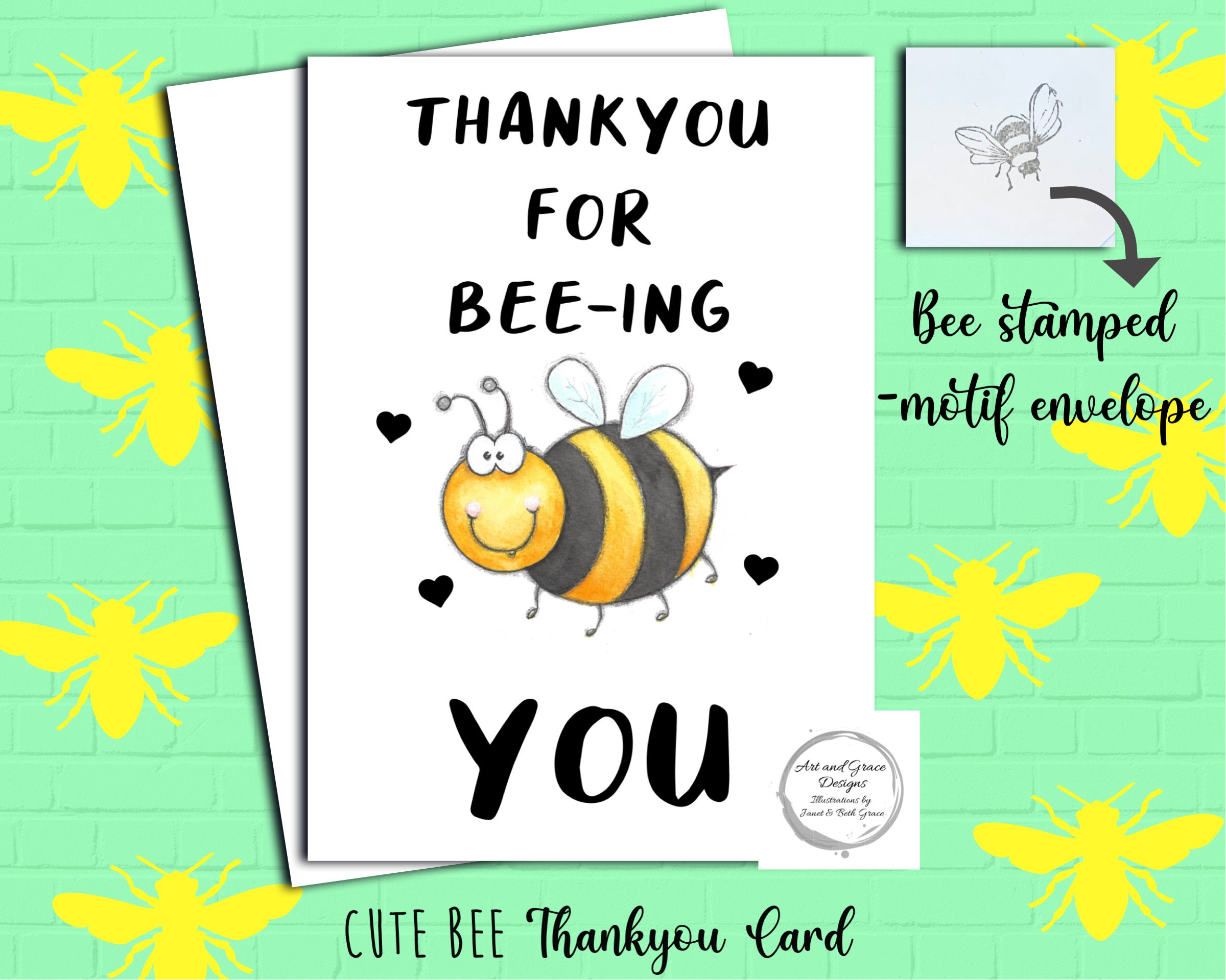 Bee Card Thank You for Bee-ing You Card Cute Bumble Bee - Etsy