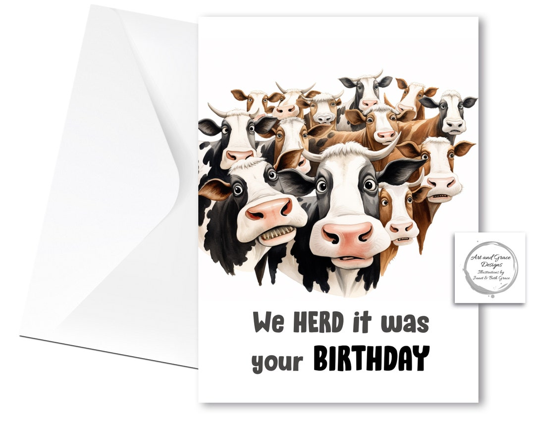 Funny Cow Card We Herd' It Was Your Birthday Funny Herd - Etsy