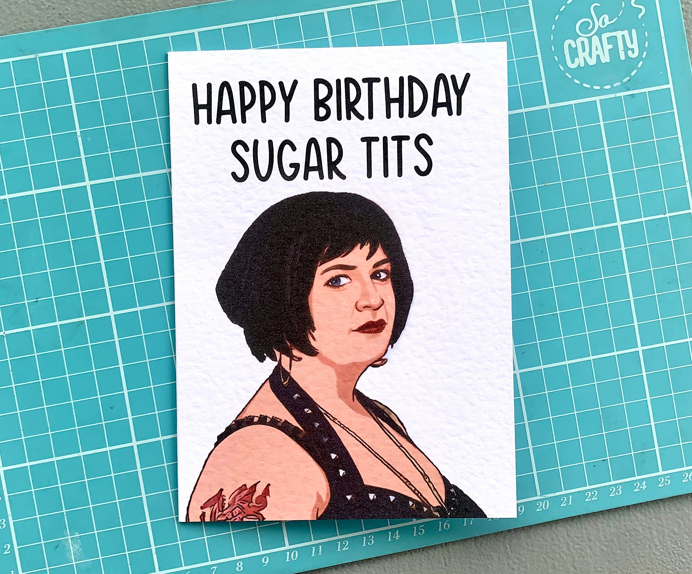 Nessa Greeting Card Happy Birthday Sugar Tits Humorous Etsy Uk