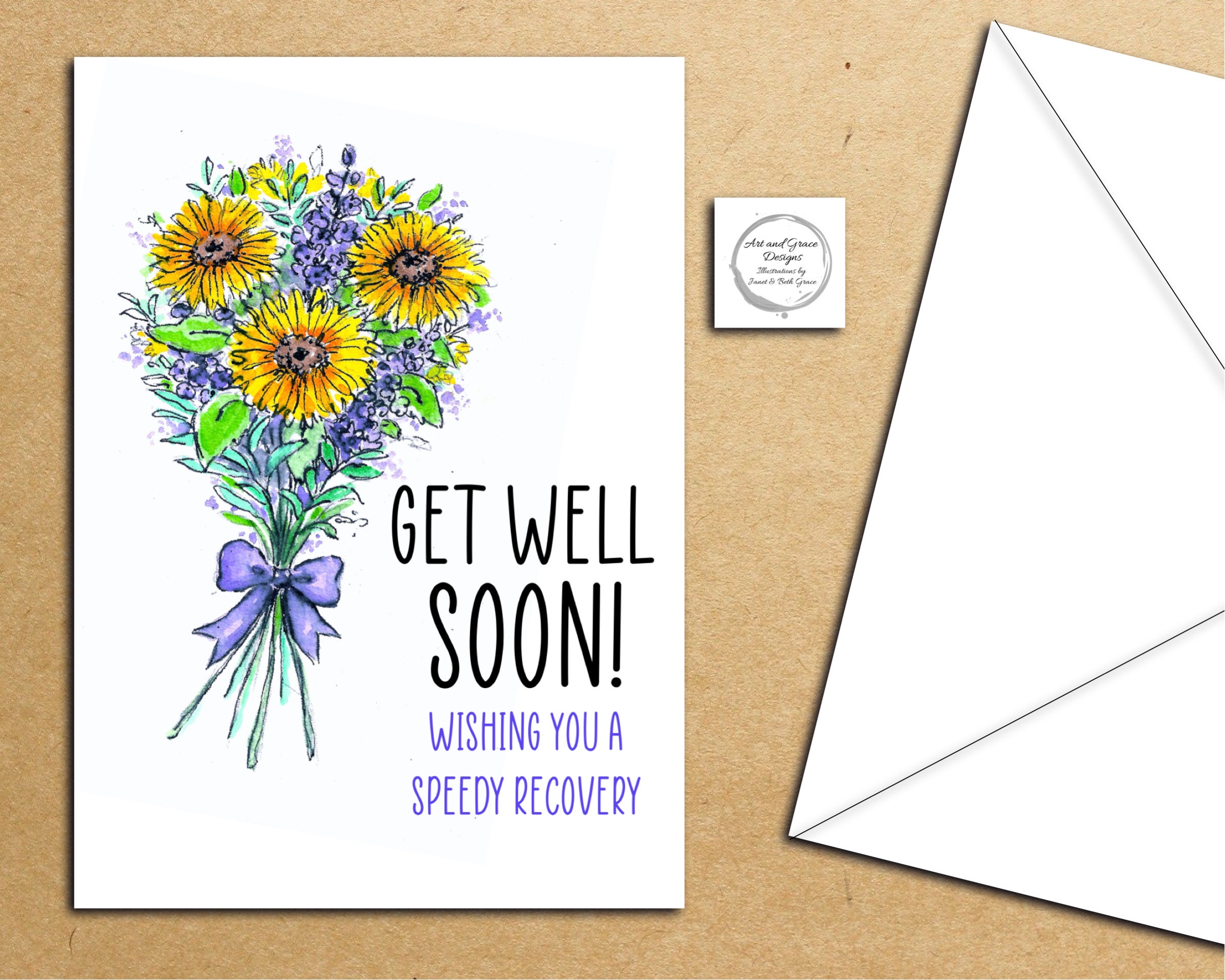 Get Well Soon Card Blank Greeting Card Sick Sunflowers - Etsy