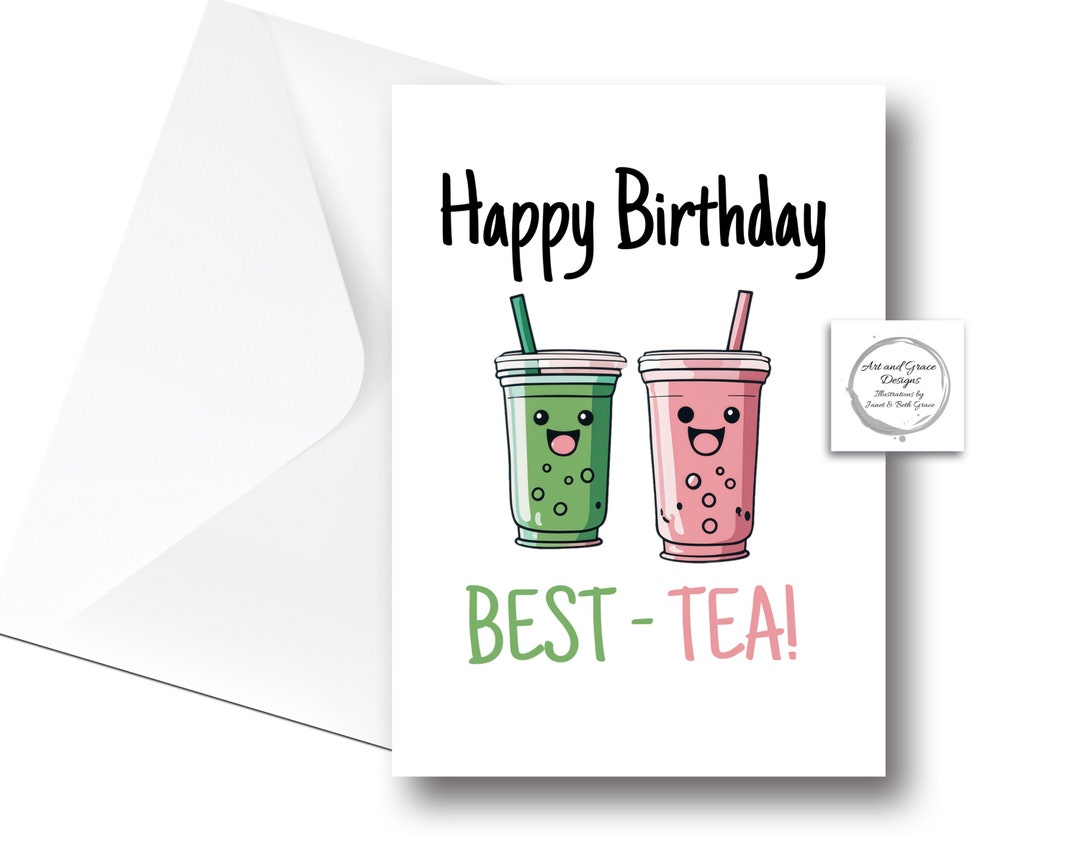 Cute Best boba Tea Card Birthday Card for Best Friends Cute ...