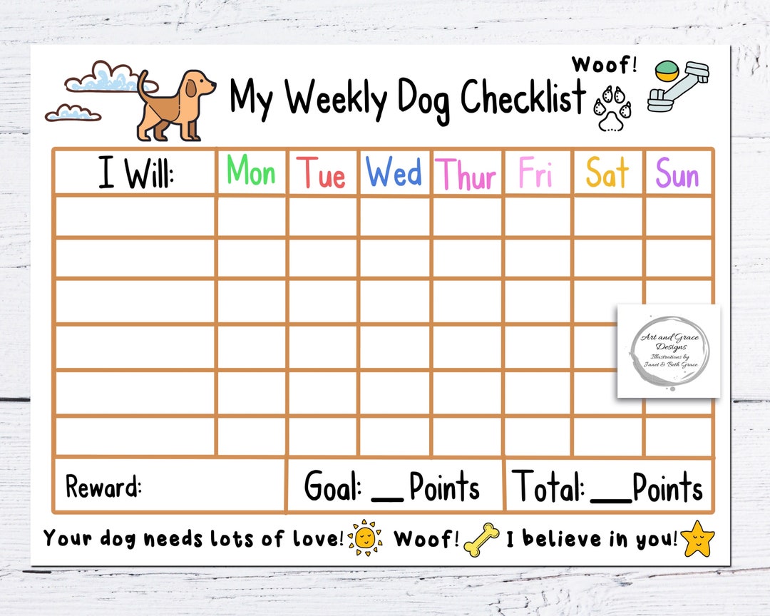Dog Care Checklist Chart: Kid's Doggy Tick-list (printable PDF) - Etsy