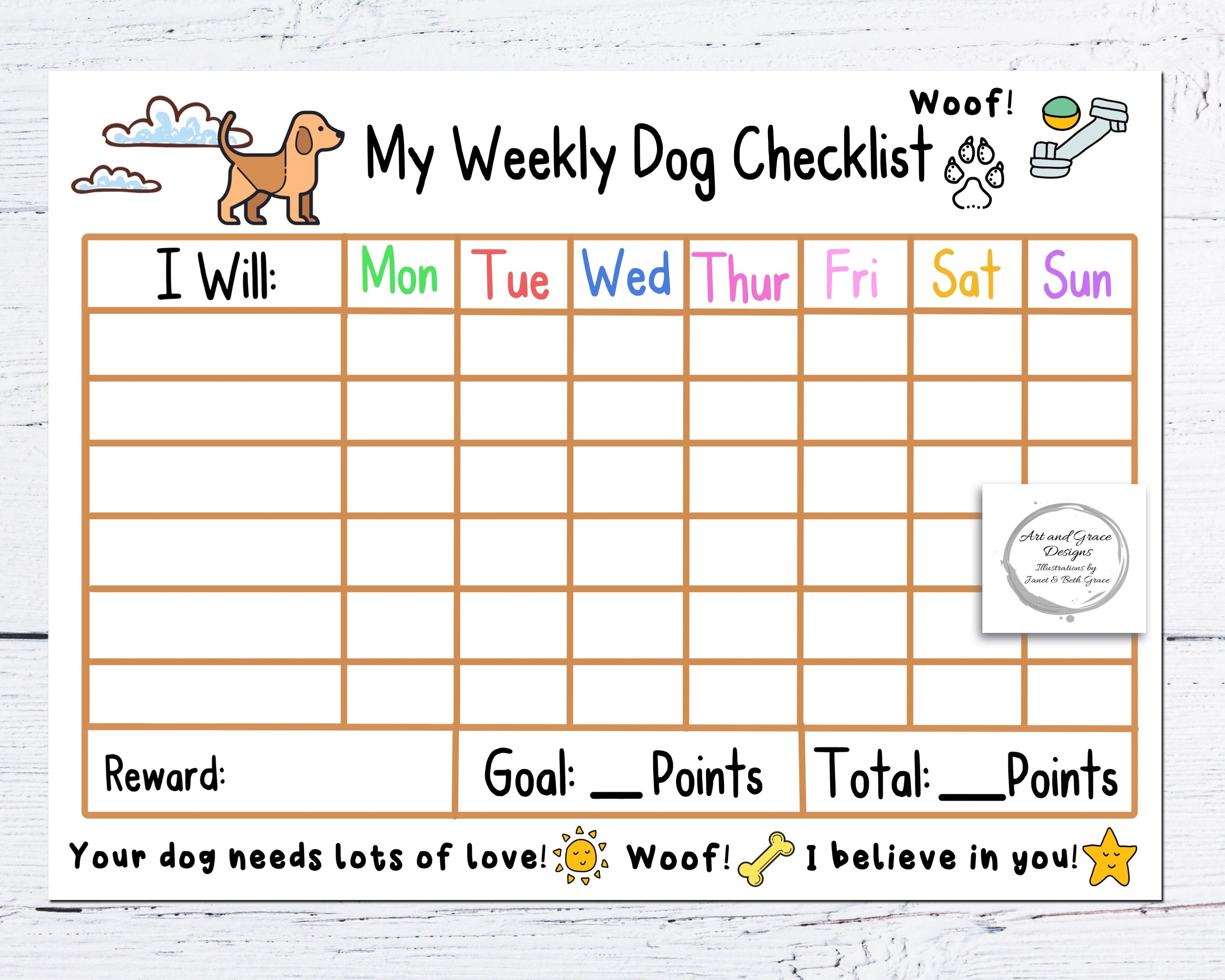Printable PDF Dog Care Checklist Chart Personalised Instant Download ...