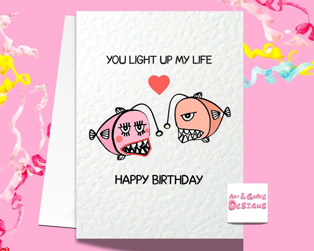 Angler Fish Birthday Card for Partner - Happy Birthday - Cute Angler ...