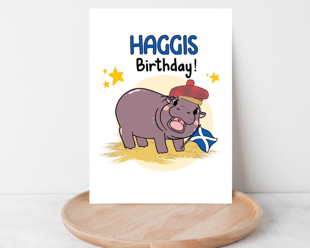 Happy Haggis Birthday Card - Viral Scottish Hippo Handcrafted Birthday ...