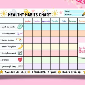 Printable PDF Healthy Habits Reward Chart - Personalised Instant ...