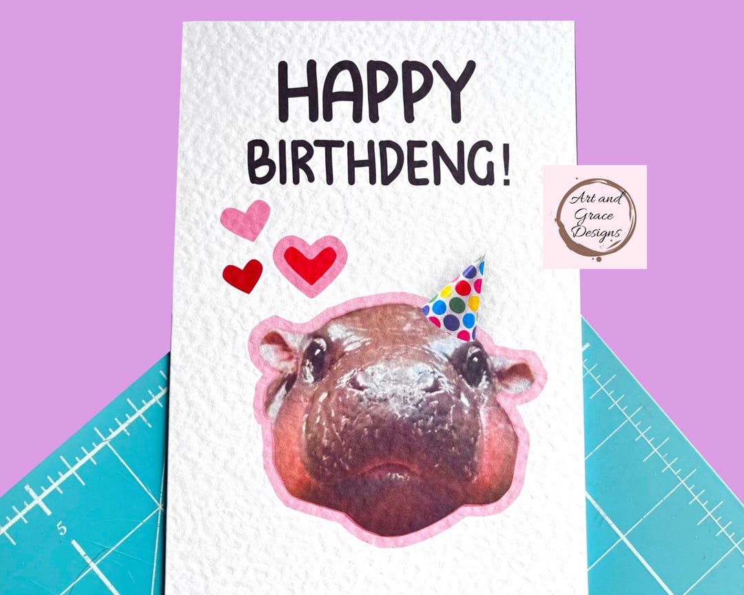 Happy Birthdeng Moo Deng Birthday Card - Viral Hippo Handcrafted ...