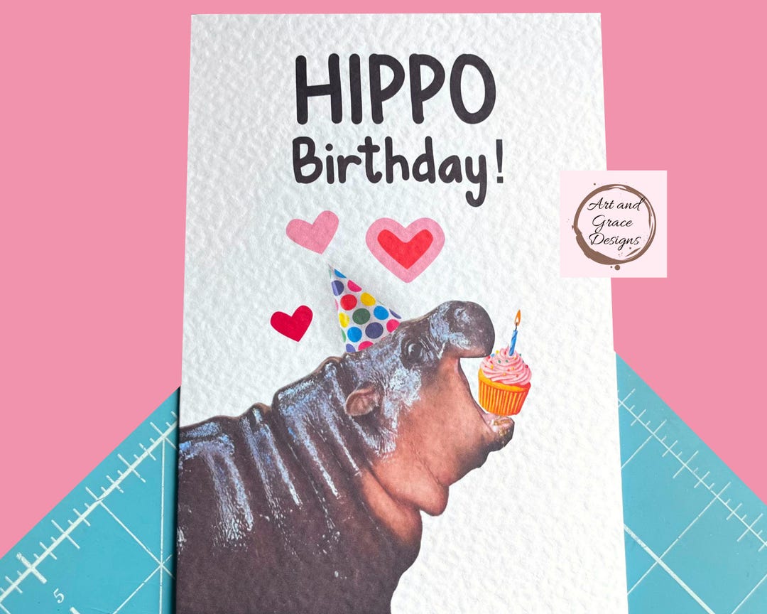 Moo Deng Birthday Card - Viral Hippo Handcrafted Birthday Meme Card ...