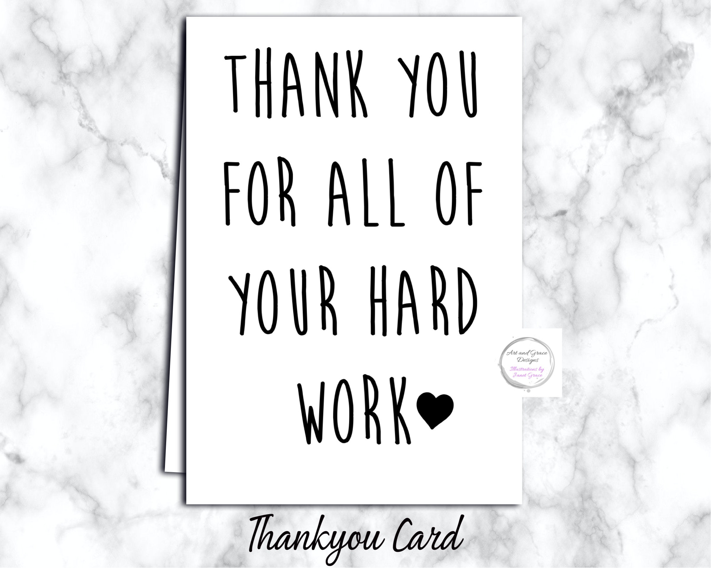 Luxury Thank You Card Thank You for All of Your Hard Work Gratitude ...