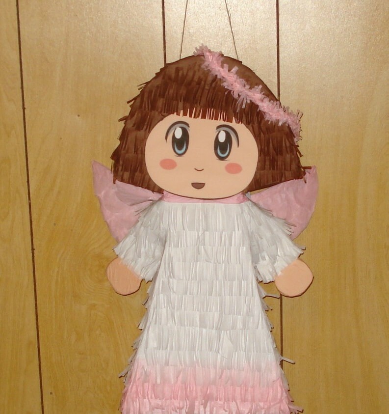 Angel Girl Piñata. Brown Hair. First Communion Pinata. Baptism Pinata ...