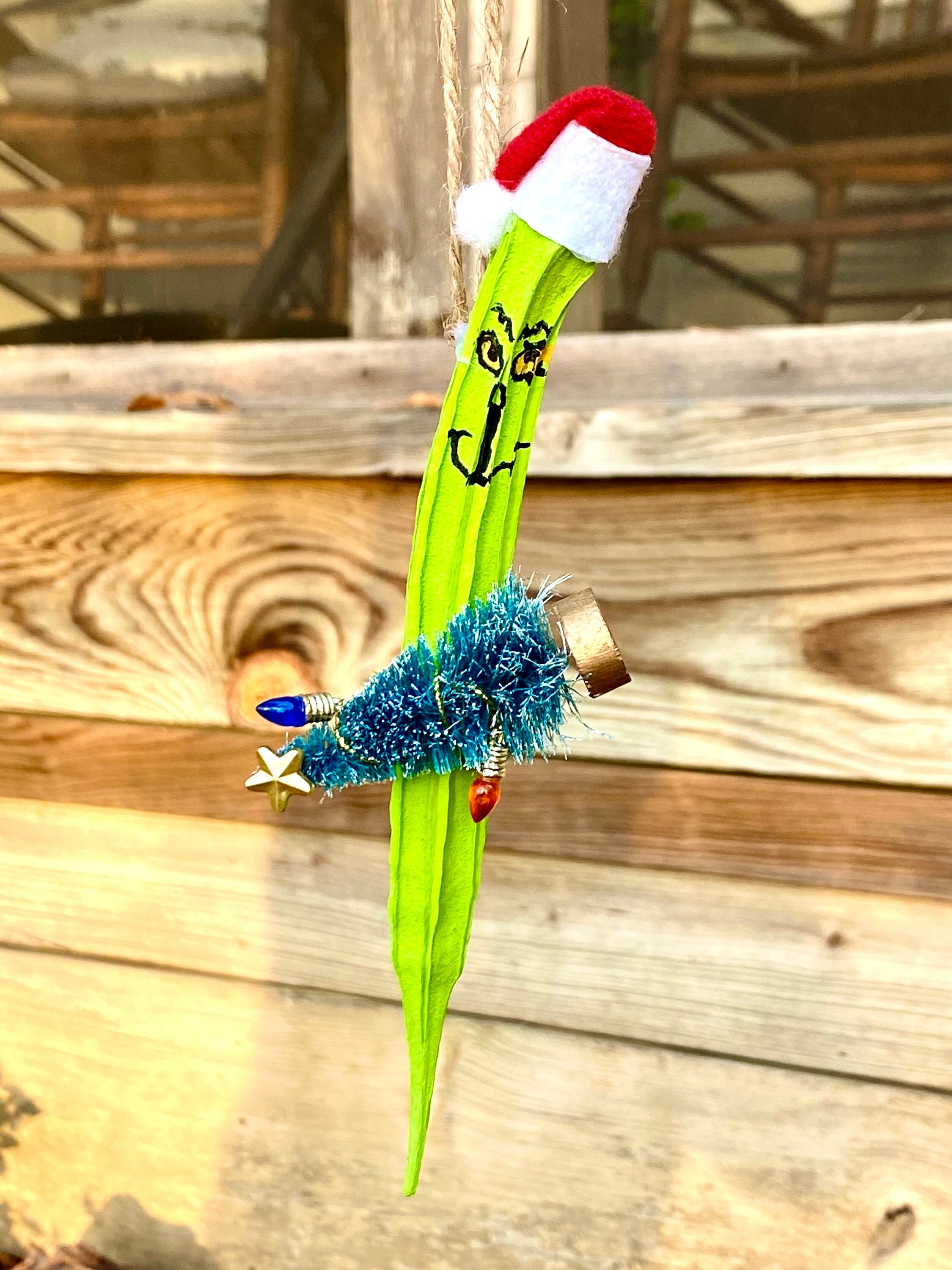 Handmade Grinch Ornament Made From Dried Okra - Etsy