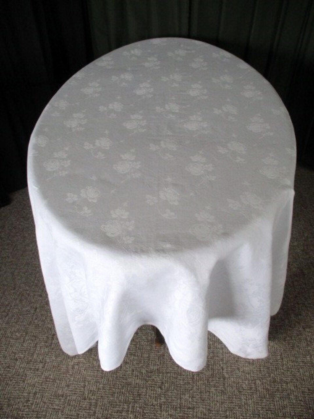 Antique Traditional Irish Linen Damask White Tablecloth Large 70 X 88 ...