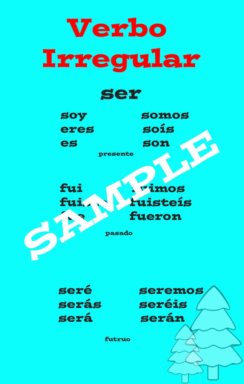 Spanish Irregular Verb Poster Ser Present, Past and Future - Etsy