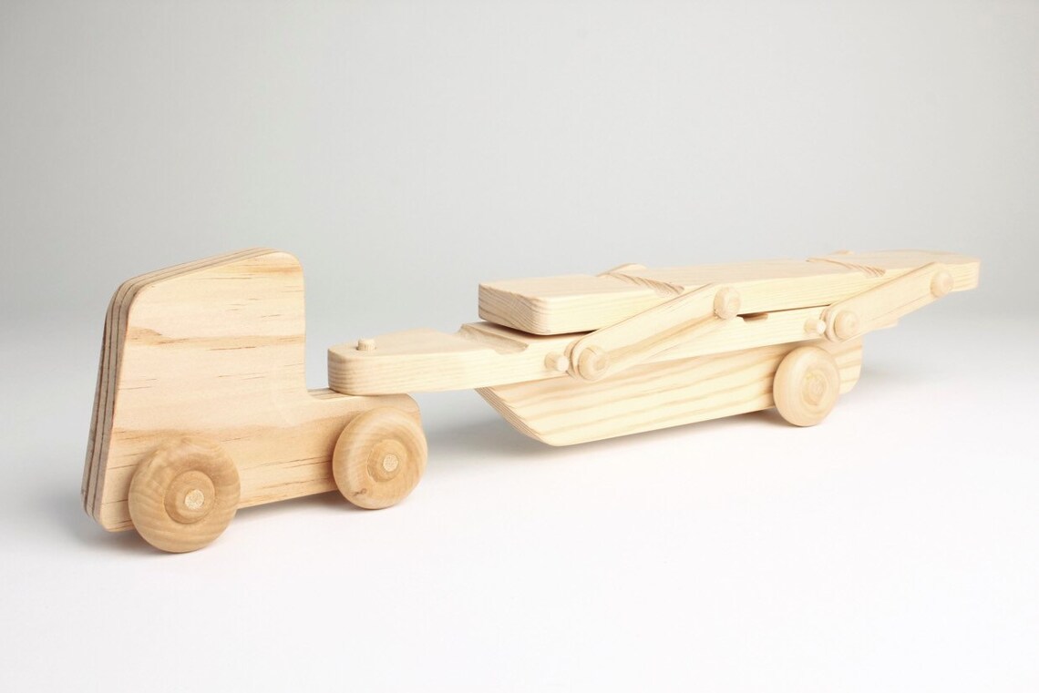 Custom Wood Toy Car Transporter Lorry with Moving Parts and 4x Small ...
