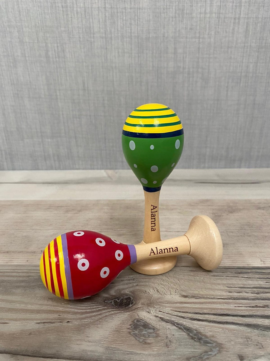 Personalised Wooden Maraca - Engraved Baby Toy - Red or Green - Rattle ...