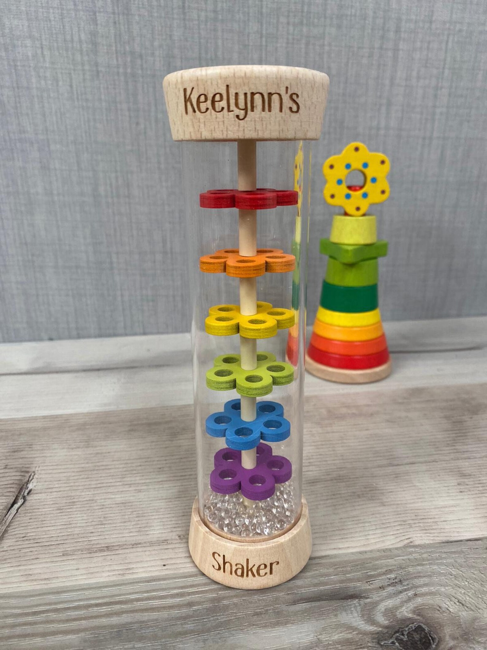 Personalised Wooden Rainbow Rattle Acoustic Toy Rainmaker | Etsy