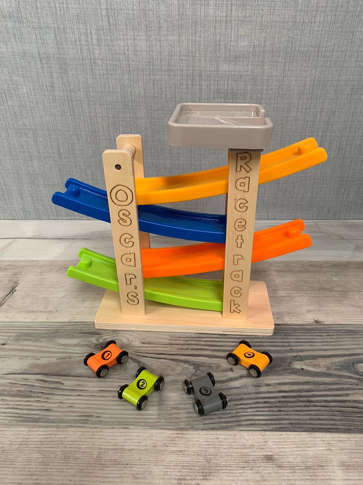 Personalised Wooden Race Car Track With Cars Engraved Toy - Etsy