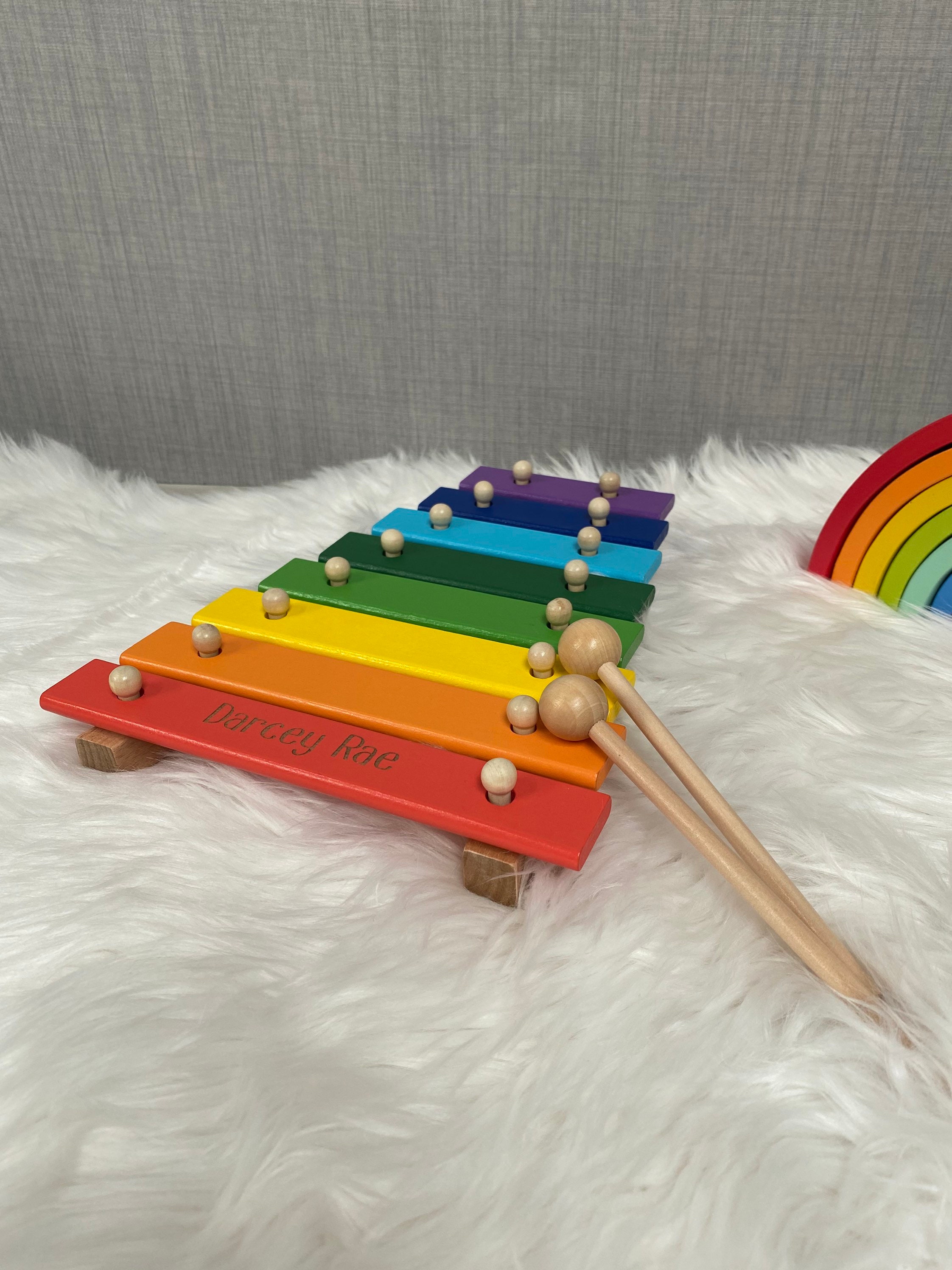 Personalised Wooden Rainbow Xylophone Engraved Toy | Etsy