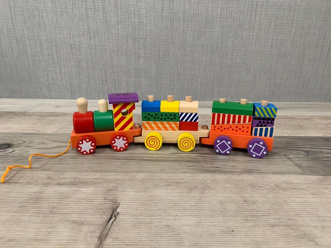 Personalized Wooden Rainbow Train Set: 16-part Stacking Blocks Toy - Etsy