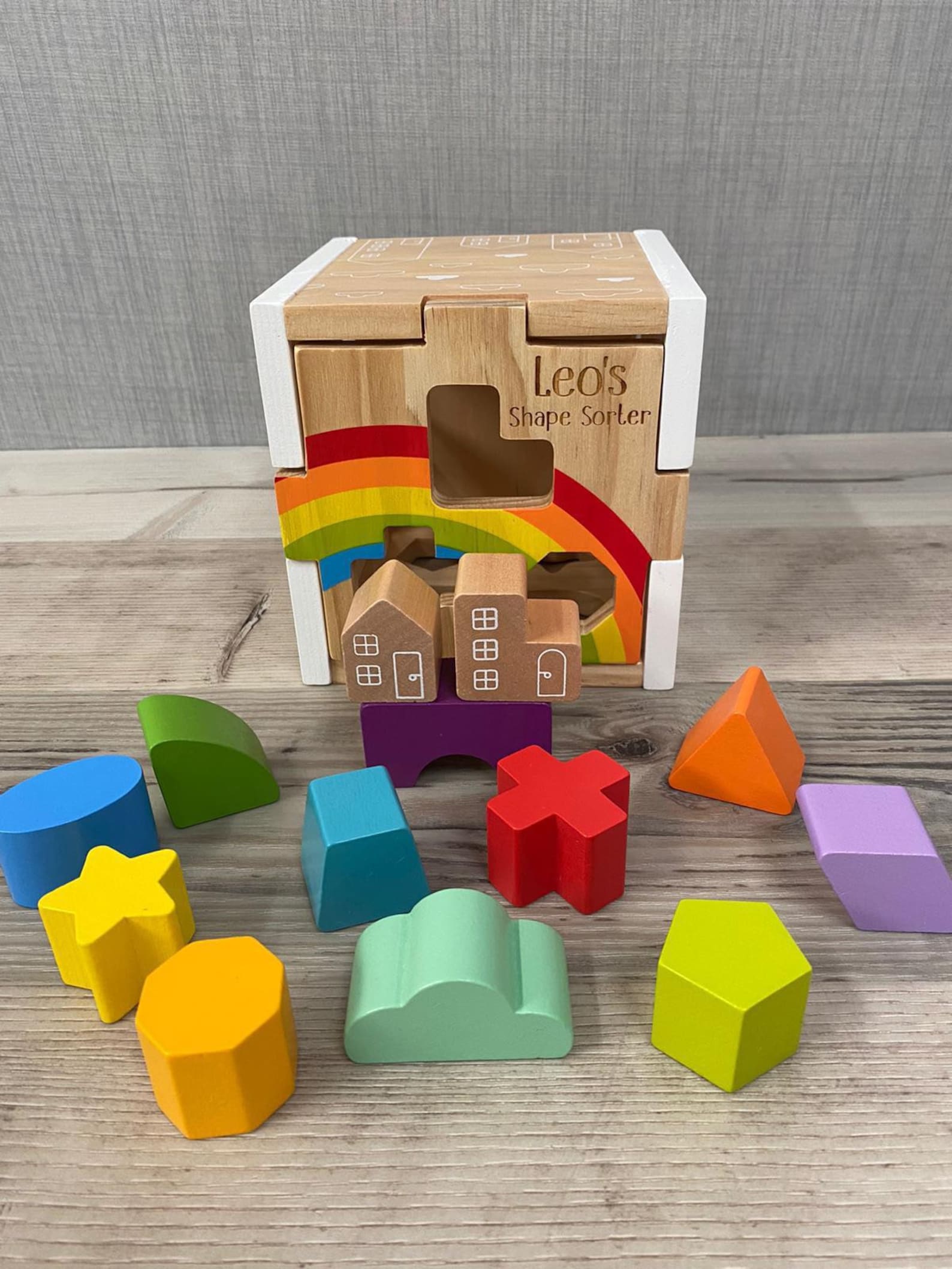Personalised Wooden Rainbow Shape Sorter Cube Wooden Toy - Etsy