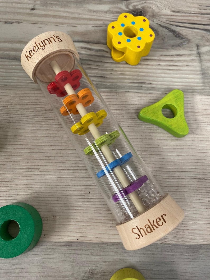 Personalised Wooden Rainbow Rattle Acoustic Toy Rainmaker | Etsy