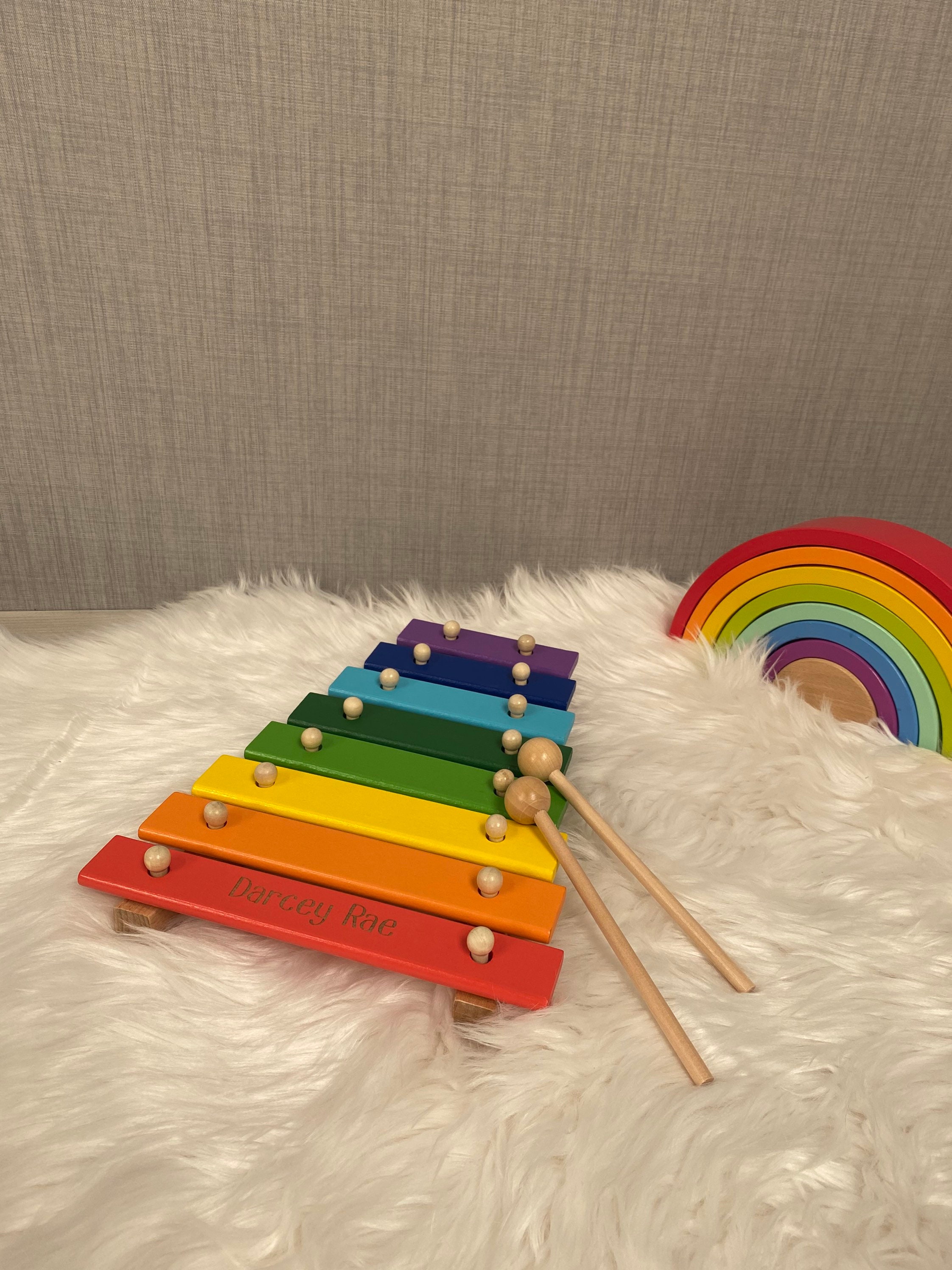 Personalised Wooden Rainbow Xylophone Engraved Toy | Etsy