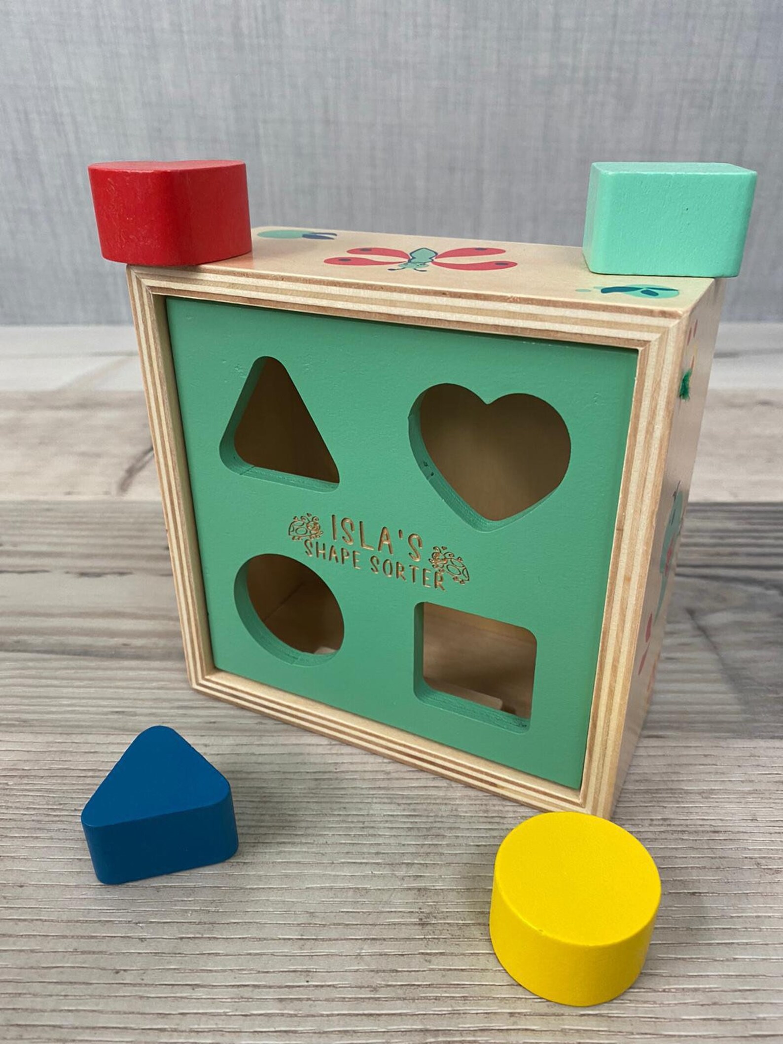 Personalised Wooden Shape Sorter Cube Forest and Field - Etsy UK