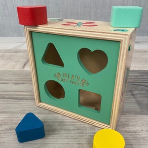 Personalised Wooden Shape Sorter Cube Forest and Field Animals Wooden ...